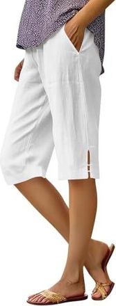 Generic Short en lin &agrave; jambes larges pour femme, short d&eacute;t&eacute; longueur genou, l&eacute;ger et respirant, pantalon capri d&eacute;contract&eacute;, vacances, plage, confortable, coup