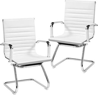 Yaheetech Chaises de Conférence Lot de 2 Chaises de Bureau Ergonomique avec Accoudoirs Chaises Cantilever pour Bureau, Réception, Réunion, Salle DAttente, Blanc