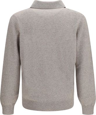 Brunello Cucinelli Moulin&eacute; Cashmere Knit Polo Sweater - Gray