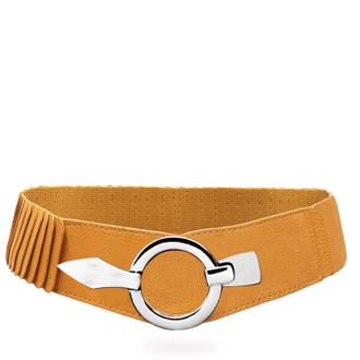 Glamexx24 Elastischer Damen Tailleng&uuml;rtel g&uuml;rtel 6cm breiter H&uuml;ftg&uuml;rtel mit silberner Ring (Curry, Taillenweite 75cm-110cm)