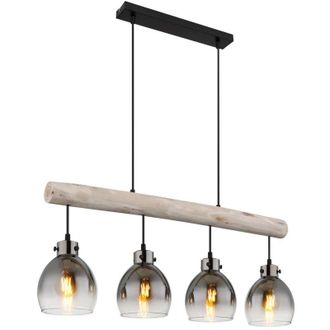 Globo Lighting Globo Ryan Plafonnier suspendu Dome Bar, abat-jour en verre fum&eacute; noir mat, 4 ampoules E27