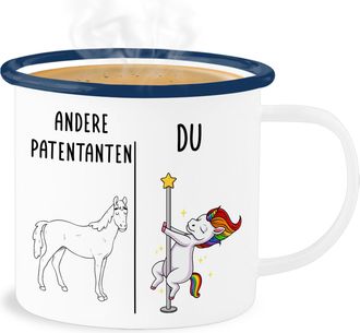 Shirtracer Emaille Becher Blechbecher - Tassen - Andere Patentanten Du Dabbing Einhorn | Coole Geschenke für Patentante Geschenk Weihnachten - 300 ml - Weiß Blau