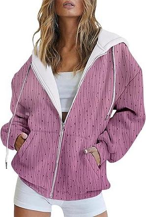 Generic Sweat &agrave; capuche pour femme - Oversize - 2026 - Y2k - Fermeture &eacute;clair - Veste &agrave; capuche - Automne - Hiver - Manteau long - Pull surdimensionn&eacute; - Loisi