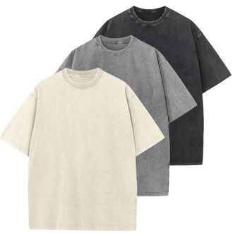 Generic Lot de 3 t-shirts surdimensionn&eacute;s d&eacute;contract&eacute;s d&eacute;lav&eacute;s vintage pour femme, 3 pi&egrave;ces - B, 3XL