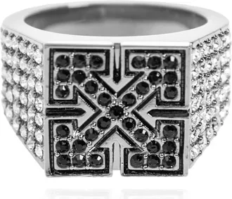 Off-white Homme, Accessoires, Gris, Taille: 62 MM Bague Sceau Fl&egrave;che Bling Strass