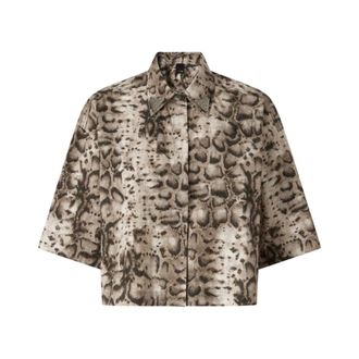 Pinko Pinko, Femme, Blouses et Chemises, Beige, Taille: 34 FR Chemise Courte Imprim&eacute;e avec D&eacute;tails M&eacute;talliques