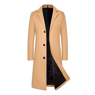 Generic Manteau long en laine, trench-coat &agrave; simple boutonnage en laine m&eacute;lang&eacute;e, manteau dhiver &agrave; coupe ajust&eacute;e, long trench-coat dhiver &agrave; col montant pour h