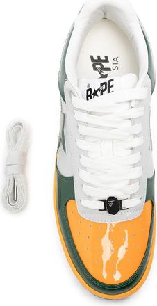 A Bathing Ape Color-Block Leather Sneaker - Green