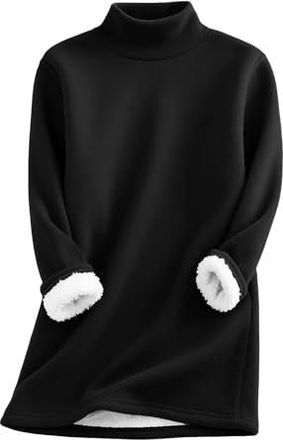 Generic Pull long en polaire pour femme - Pull dhiver pour femme - Manches longues - Pull à col montant - Chemises thermiques décontractées à col rond - Pull 