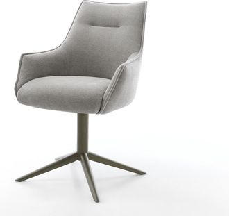 DELIFE Drehstuhl Alja-Flex mit Armlehnen Strukturstoff Soft Grau Fu&szlig;kreuz Effektfinish Titan 360&deg; drehbar Wippfunktion Taschenfederkern, Esszimmerst&uuml;hle