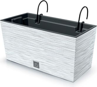 Prosperplast Blumenk&uuml;bel, wei&szlig;, mit Beh&auml;lter und Haken zum Aufh&auml;ngen, Kollektion Furu, 39,5 x 18,5 x 19,5 cm, Fassungsverm&ouml;gen 8 l