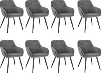 Woltu Esszimmerst&uuml;hle 8er Set Esszimmerstuhl K&uuml;chenstuhl Polsterstuhl Design Stuhl mit Armlehnen, mit Sitzfl&auml;che aus Samt, Gestell aus Metall, modern, Dunke