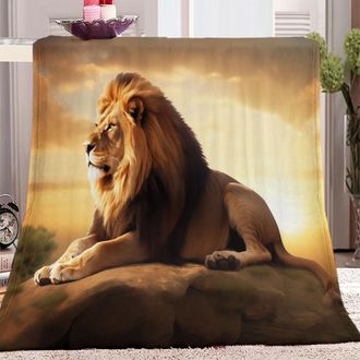 Generic Kuscheldecke 180 x 220 cm, Tier L&ouml;We Muster Flauschig Decke Warme Flausige Bett&uuml;berwurf Decke und Sofadecke Gelb Kuscheldecke Hergestellt aus Flanell