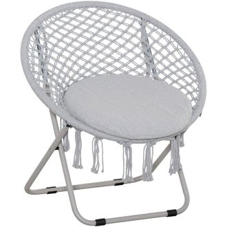 OUTSUNNY Loveuse fauteuil rond de jardin fauteuil lune papasan pliable grand confort macram&eacute; coton polyester gris