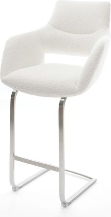 DELIFE Barstuhl Yago-Flex Boucl&eacute; Creme-Wei&szlig; Freischwinger Flach Edelstahl Silberfarben Taschenfederkern, Barst&uuml;hle