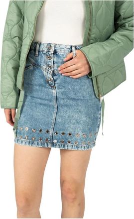 Patrizia Pepe Mini-jupe boutonn&eacute;e en denim - Femme - Jupes - Bleu - Taille: 36 FR