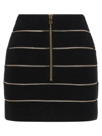 Balmain V-Waist Stretch Viscose Skirt - Black