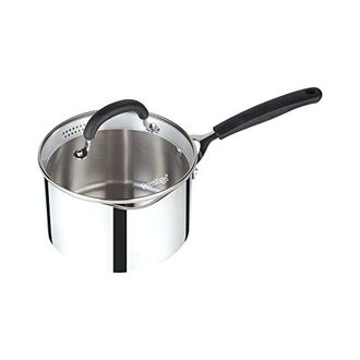 Prestige Casserole en acier inoxydable avec couvercle 20 cm - Grande casserole avec couvercle filtrant, guide de mesure et poign&eacute;es en silicone faciles &agrave; saisi