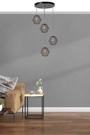 Opviq Elegant Black Chandelier, Metal Body, Adjustable Height 70 cm, Antique Coated Finish, E27 Socket Max 40W, Perfect for Modern Home D&eacute;cor