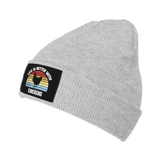 Generic La Vie Est Meilleure avec des Poules. Homme Femme Bonnet De P&ecirc;cheur L&eacute;ger Skull Cap Souple Bonnets Tricot&eacute; pour Randonn&eacute;e Le Quotidien Casque Moto