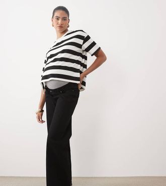 Mama Licious Mamalicious Umstandsjeans mit weitem Bein &uuml;ber dem Bauch in Schwarz
