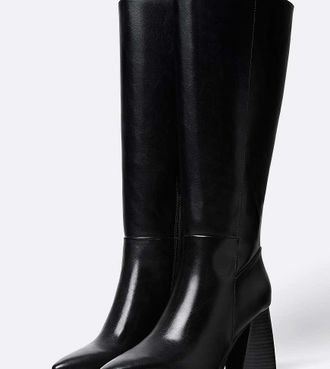 Stradivarius Wide Fit - Stiefel in Schwarz mit hohem Absatz, weite Passform