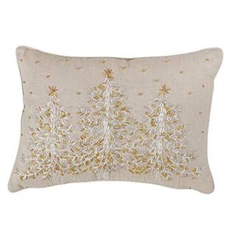 Saro Lifestyle Lhiver Design Poly Blend Bestickt Weihnachtsbaum Kissen mit Daunen gef&uuml;llt, 35,6 x 50,8 cm, Natur