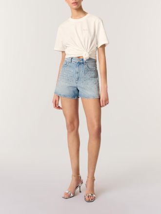 Maje Short En Denim &Agrave; Studs - Bleu - Taille 40 - Maje
