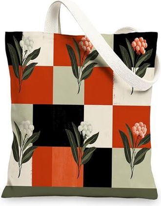 Generic Sacs fourre-tout en toile à motif floral, sacs dépicerie réutilisables, vintage, modernes, légers, lavables, Rouge, 13x15 Inch