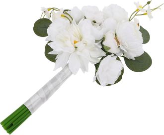 Beaupretty K&uuml;nstlicher Brautstrau&szlig; Seidenblumen Langlebiger Wei&szlig;er Pfingstrosen Rosen Bouquet Dekorativ f&uuml;r Hochzeit Braut und Brautjungfern Party und Feierdeko