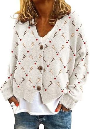 Generic Pull de No&euml;l &agrave; manches longues pour femme - Cardigan de No&euml;l pour femme - Chandail boutonn&eacute; grande taille - Tenue de No&euml;l amusante - V&ecirc;tements tricot&eacute;