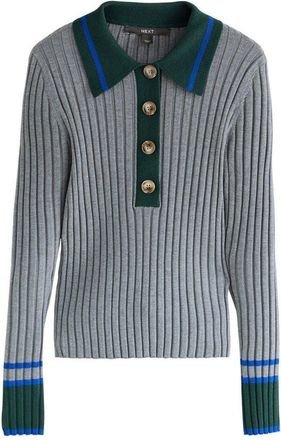 Next Strickpullover Gerippter, lang&auml;rmeliger Polopullover (1-tlg)