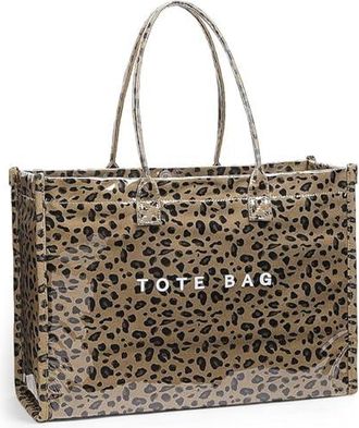 Generic Sac &agrave; main en PVC pour femme - Grand sac en plastique - Sac &agrave; bandouli&egrave;re avec motif de lettres en papier kraft, Motif l&eacute;opard, 480.00x260.00x220.00mm