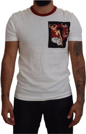Dolce & Gabbana Homme, Tops, Blanc, Taille: XS Tee-shirt en Coton Blanc avec Logo Graphique