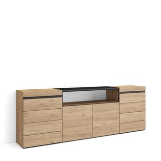 Skraut Home | Kommode mit Schubladen | Aufbewahrungsschrank | 214x75x35 cm | F&uuml;r Schlafzimmer, Zimmer | Sideboard, Schrank | Moderner Stil | Eiche