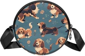 Generic Sac &agrave; bandouli&egrave;re circulaire pour femme, petit chien, sac &agrave; bandouli&egrave;re avec fermeture &eacute;clair, bretelles r&eacute;glables, sac &agrave; main rond d&eacute;contract&eacute; pour f