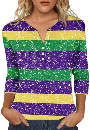 Generic Haut &agrave; manches 3/4 pour femme - Haut pour femme - Masque de carnaval - Imprim&eacute; graphique - Col en V - &Eacute;l&eacute;gant - D&eacute;contract&eacute; - Chemisier basique classi