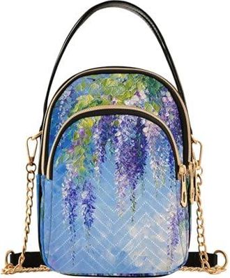Mnsruu Sac à bandoulière pour femme - Motif fleurs de glycine - Avec sangle réglable