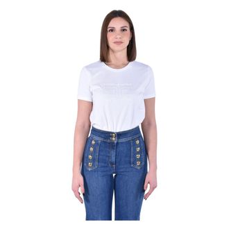 Elisabetta Franchi Femme, Tops, Blanc, Taille: 38 FR T-shirt Logo Brod&eacute;