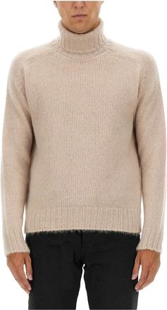 Tom Ford Homme, Pulls, Beige, Taille: M Pull &agrave; Col Roul&eacute; en M&eacute;lange de Laine Bross&eacute;e