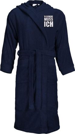 Spass Kostet Bademantel Frottee mit Kapuze N SCHEIß MUSS ICH Größe S bis XXXL, Größe:S/M, Farbe:dunkelblau