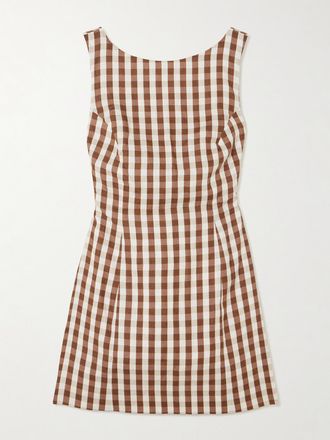 Faithfull The Brand Sofia Minikleid Aus Leinen Mit Gingham-karomuster Und Schleifendetail - Braun