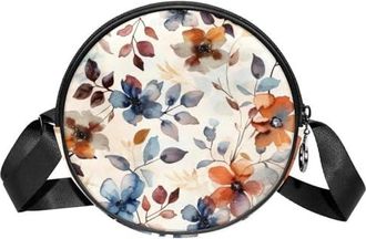 Generic Petit sac &agrave; bandouli&egrave;re rond pour femme, motif floral aquarelle avec fermeture &eacute;clair, bretelles r&eacute;glables, sac &agrave; main rond d&eacute;contract&eacute; pour femmes et