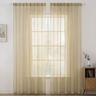 Miulee 2 Panneaux Couleur Pure Rideaux De Fenêtre Transparents Lisse Élégant Panneaux Voile De Fenêtre/Rideaux/Traitement pour Chambre Salon Marron Clair 140