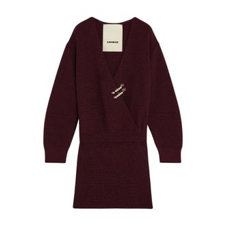 A Paper Kid Femme, Robes, Rouge, Taille: 38 FR Robe Tricot&eacute;e Avec Broches Bijoux