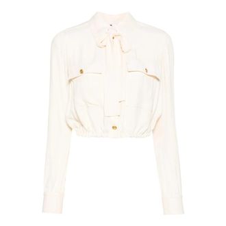 Elisabetta Franchi Cropped Georgette Bluse mit Schal - - Blouses & Shirts - Damen - Wei&szlig; - XL