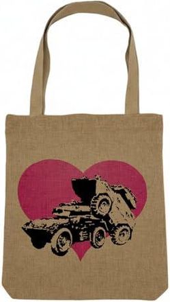 Fabulous Sac Shopping Tote Bag Aspect Lin - Banksy Love Not War Vehicule Blinde Coeur Tank - Sac de Courses Toile Epaisse 360g Beige Naturel Cabas Port&eacute; Epaule
