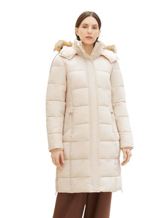 Tom Tailor Damen Puffer Mantel mit Kapuze, smooth light sand, XXL