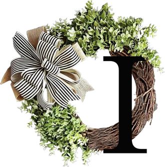 Generic Yanmis Haust&uuml;rkranz mit Schleife, Aufmerksames Einweihungsgeschenk, H&auml;ngende Willkommensgirlande f&uuml;r Wohnzimmerdekoration, Gr&uuml;nes Holz, 36 X 36 cm (23