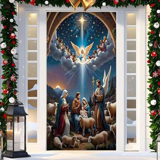 Generic Weihnachten T&uuml;rabdeckung Stoff Krippe Design Urlaub Wohnkultur Banner f&uuml;r festliche Feier Haust&uuml;ren H&auml;ngende Dekoration | Perfekt f&uuml;r Weihnachtsferien